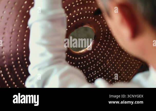 Traditional coppersmith workshop for copper brewing pots manufacturing ...