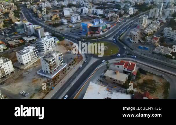 Aerial view of Larnaca, Cyprus. Morning traffic in the urban ...