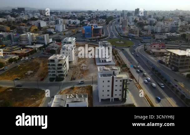 Aerial view of Larnaca, Cyprus. Morning traffic in the urban ...