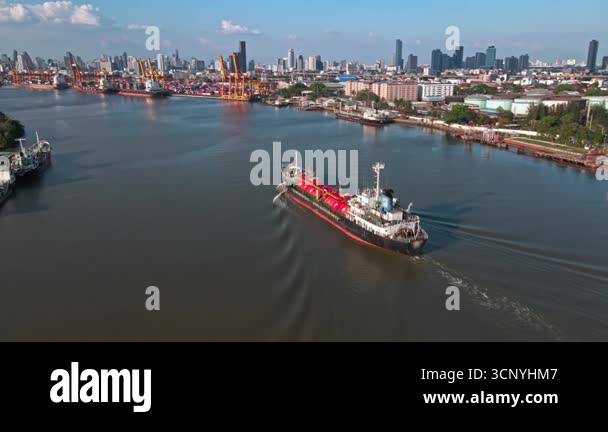 LPG Tanker Ship on the Chao Phraya River Bangkok Thailand Stock Video ...