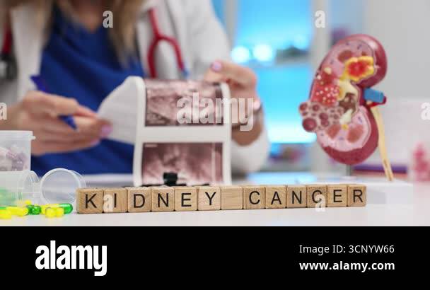 Wooden cubes display phrase Kidney Cancer stressing organ disease ...