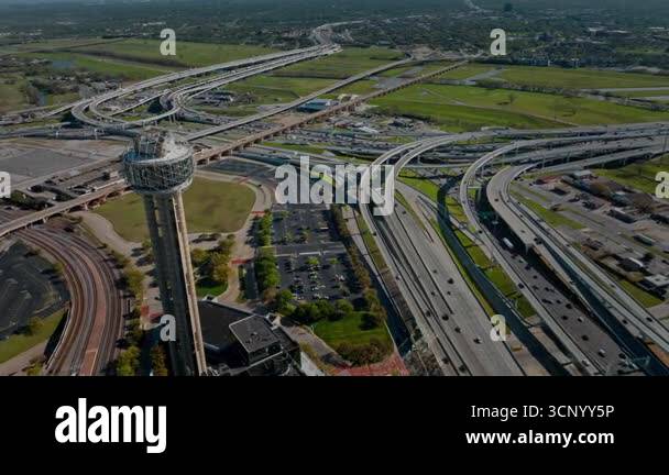Aerial birds eye overhead top down view of large and complex multilane ...