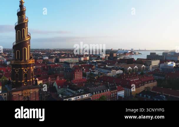 Aerial drone view of the iconic spiral tower of the Church of Our ...