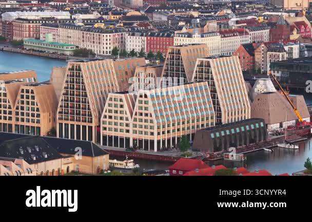 Aerial drone view of modern waterfront architecture at Papiroen mixed ...