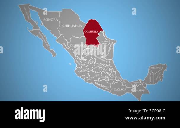 Coahuila Region Highlighted 2D Mexico Map Animation 4K. High quality 4k ...