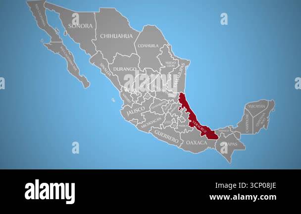 Veracruz Mexico 2D State Map with Highlighted Borders and Coastal ...
