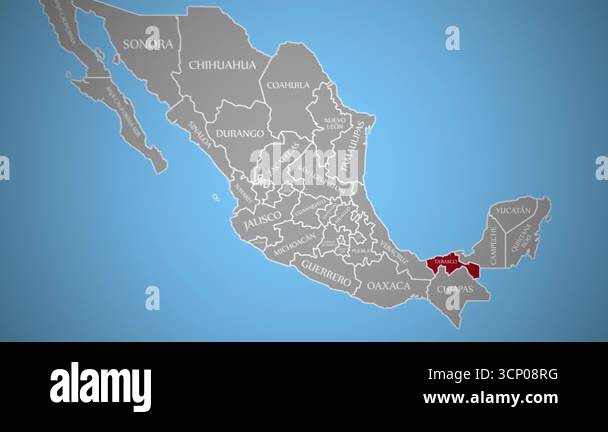 Tabasco Mexico 2D Map Graphic Showing State Borders and Outline Design ...