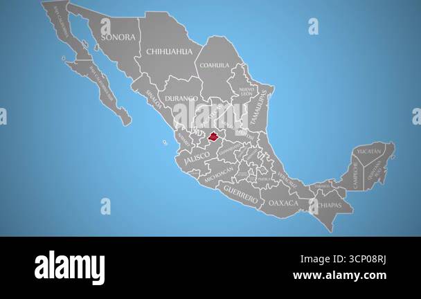 Aguascalientes 2D Map Mexico with State Borders and Outline. High ...