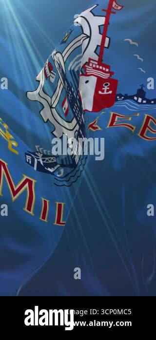 Flag of Milwaukee, city of United States of America. 4K Vertical. Loop ...