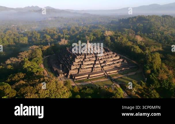 Aerial view of Borobudur Temple in Central Java, Indonesia. Ancient ...