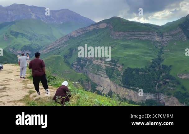 Gusar district, AZERBAIJAN JULY 15, 2025: Tourists take pictures of the beauty of Azerbaijan on ...
