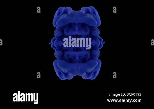 A blue clot of smoke is depicted on a black background. Abstract ...