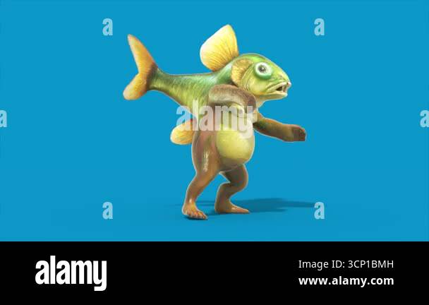 Blue Screen Fish Man Attacks Front Loop 3D Animation Rendering Monsters ...