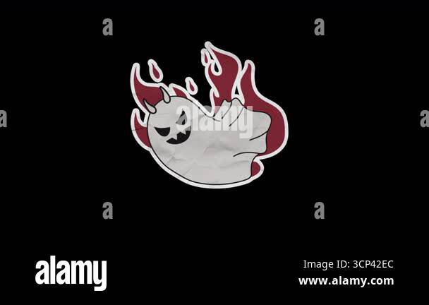 Unfolded paper sticker of Halloween Devil Ghost in Flames. Alpha ...