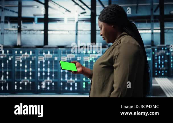 Server hub admin uses isolated screen smartphone to watch video ...