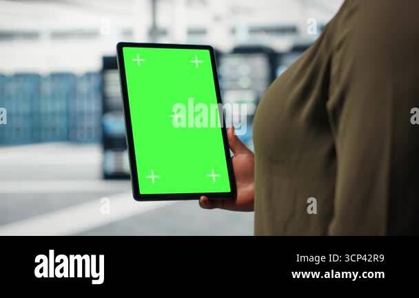 Server room admin uses isolated screen tablet to increase ...