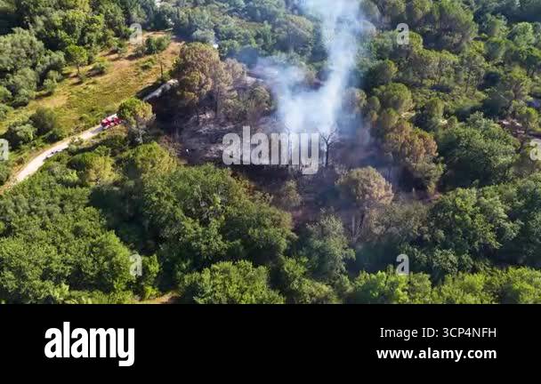 view showcasing the large-scale emergency response to a recent wildfire ...