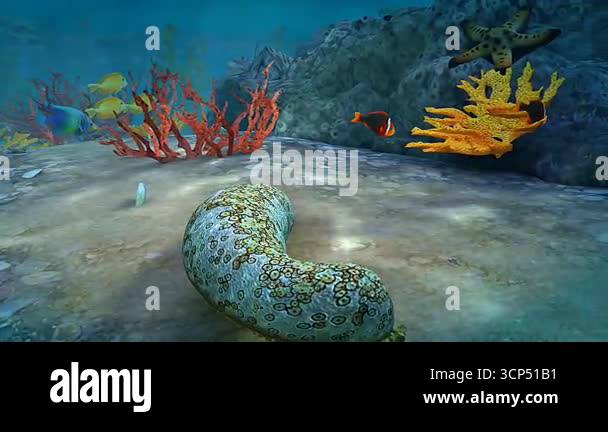 3D animation showing a sea cucumber in 3D view, highlighting its ...
