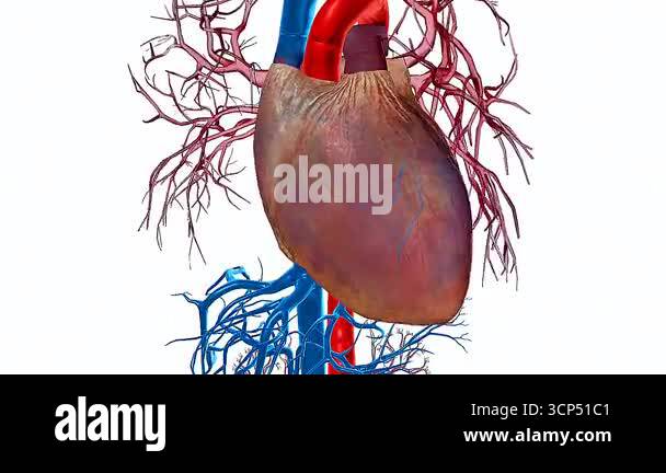 3D animation showing rhythmic contractions of the human heart during a ...