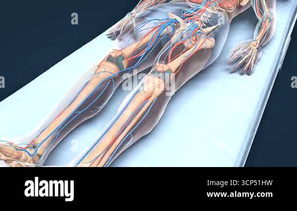 3D animation of deep vein thrombosis, showing clot formation in deep ...