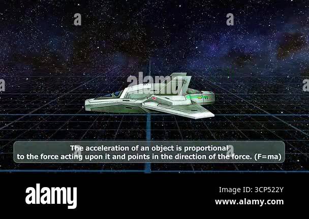 3D animation explaining Newtons 2nd law with spacecraft acceleration ...