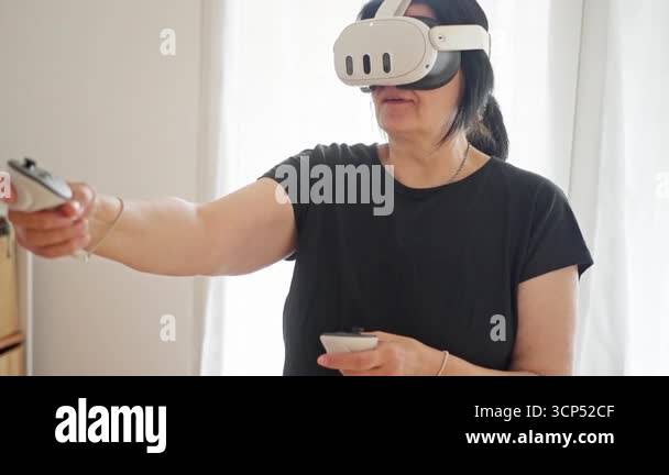 A person fully immersed in the fascinating world of virtual reality, showcasing a highly ...