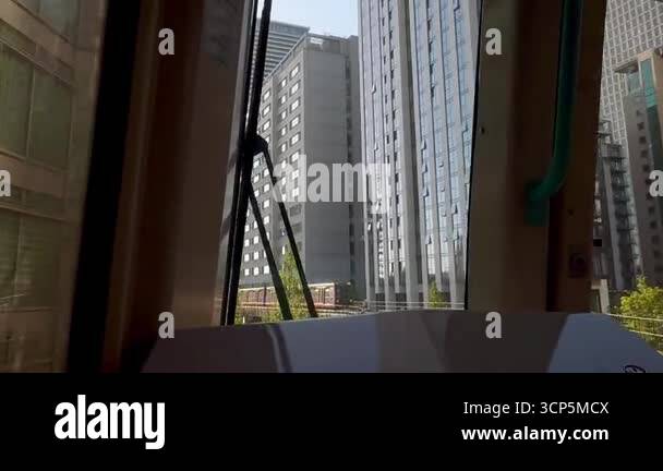 London, UK, September 2025, View through the front window of a DLR ...