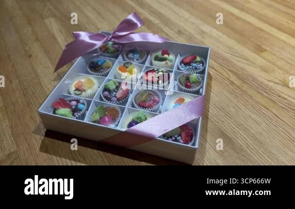 Box of assorted holiday chocolates and sweets, festive christmas gift ...
