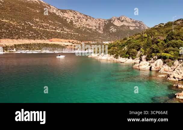 A stunning aerial view of the coastal town of Ka in Turkey. Drone shots ...