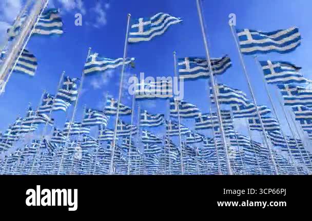 High resolution digital render of Greece flags. Waving colorful ...