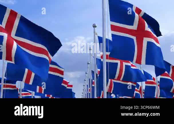 Iceland flags blowing in the wind on an sunny day. High resolution ...