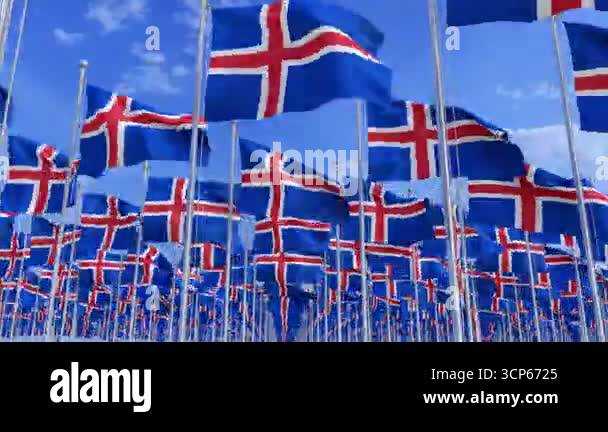 Iceland flags blowing in the wind on an sunny day. High resolution ...