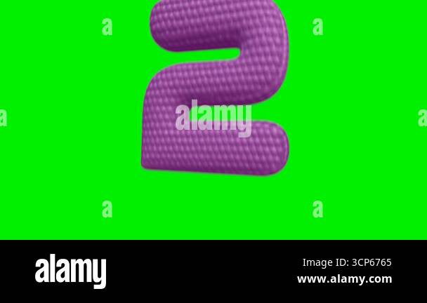 3D video animation of number 2 with puff texture and magenta color,on ...