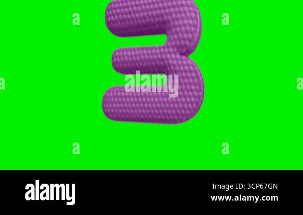 3D video animation of number 3 with puff texture and magenta color,on ...