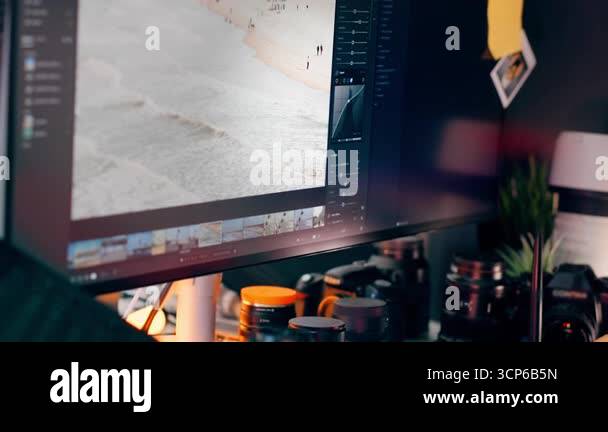 Image editing screen photography workspace color correction. Close-up ...