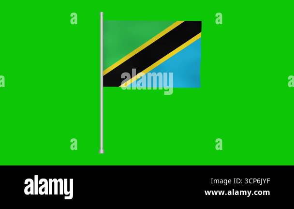 a tanzanian flag gently waves on a pole against a green screen. Use ...