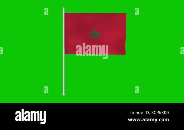 A vibrant red national emblem of morocco flutters on a pole, set ...