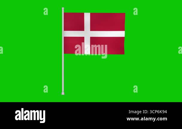 a looped animation of the danish national ensign waving on a pole. the ...
