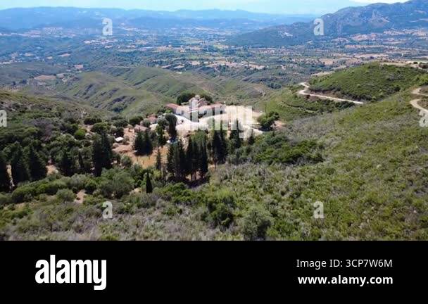 A Byzantine Orthodox monastery in Greece is built on a hilltop ...