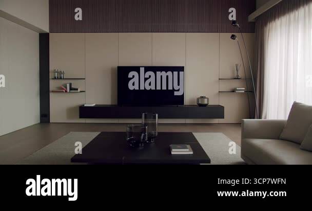 Elegant and simplistic modern living room featuring neutral tones ...