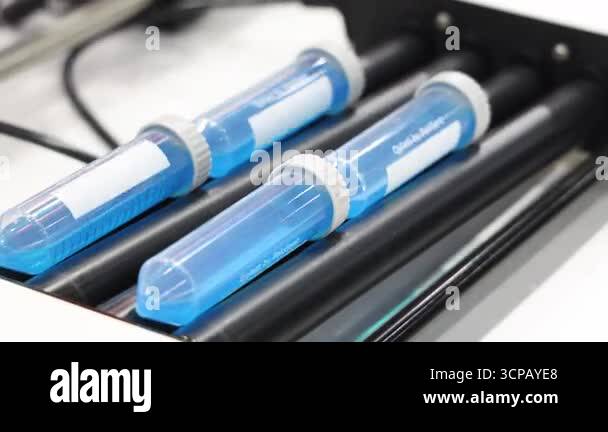 Chemical liquids. Laboratory glassware with colorful chemical liquids ...