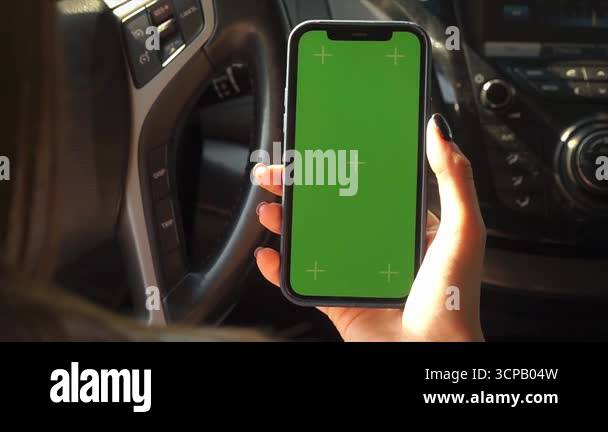 Female hand Holding Mobile Phone with Green Chroma Key Screen Mockup ...