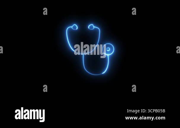 A seamlessly looping neon blue stethoscope drawing animation appears on ...