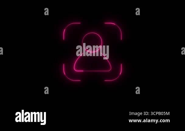 Bright pink neon animation of a glowing user profile icon inside a ...