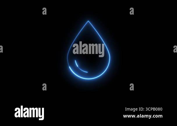 A looping abstract neon blue line animation of a water drop elegantly ...