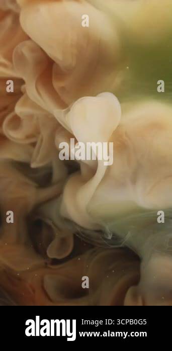 Vertical video. Smoke swirl. Paint flow. Brown gray beige veil floating ...