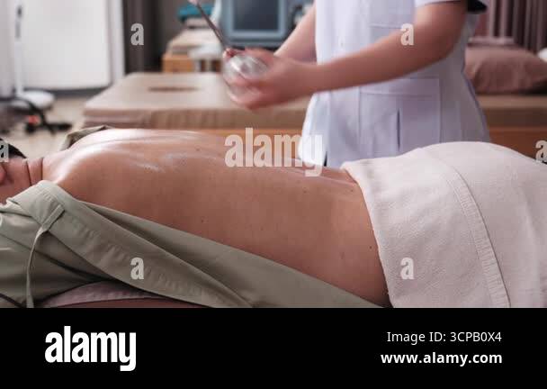Close-up shot, cupping therapy, treated for healthy recovery and pain ...