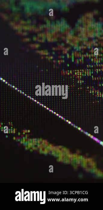 Vertical video. Glitch art. Error screen. Defocused damage noise on TV ...