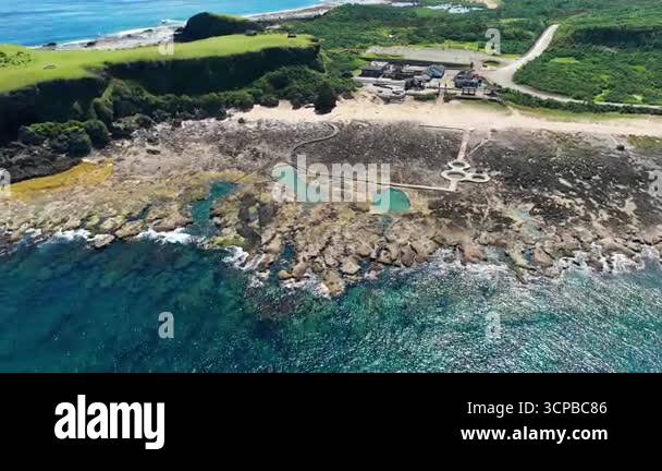 Aerial view of Zhaori Hot Spring in green island, Taiwan Stock Video ...