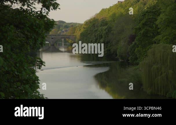Stunning long clip of Framwellgate Bridge and River Wear on a stunning ...